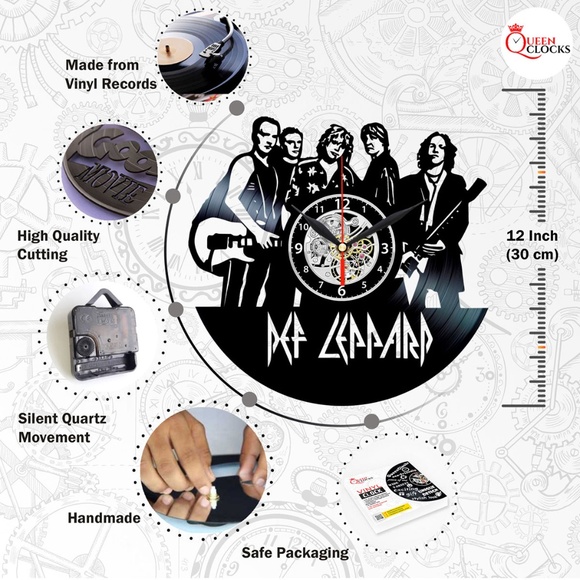 WueenClocks | Wall Decor | Def Leppard Vinyl Clock Music Decor Hysteria ...